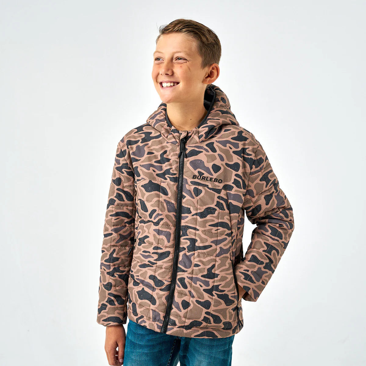BURLEBO YOUTH PUFFER JACKET - GAUGE CAMO – Deb & Co. Boutique