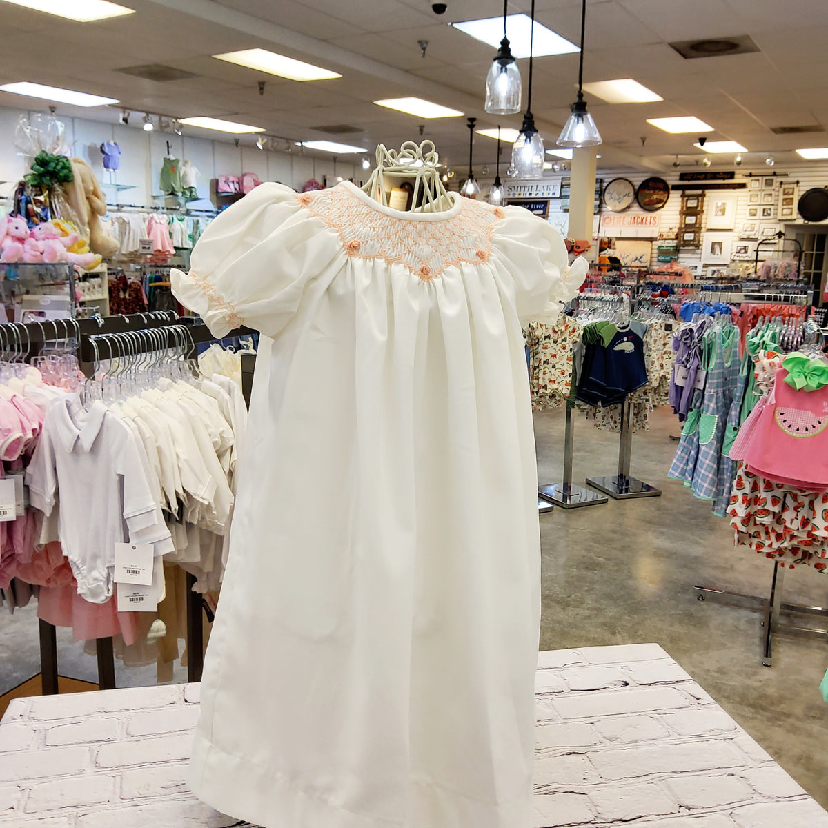 AVA SMOCKED WHT/PEACH DRESS – Deb & Co. Boutique