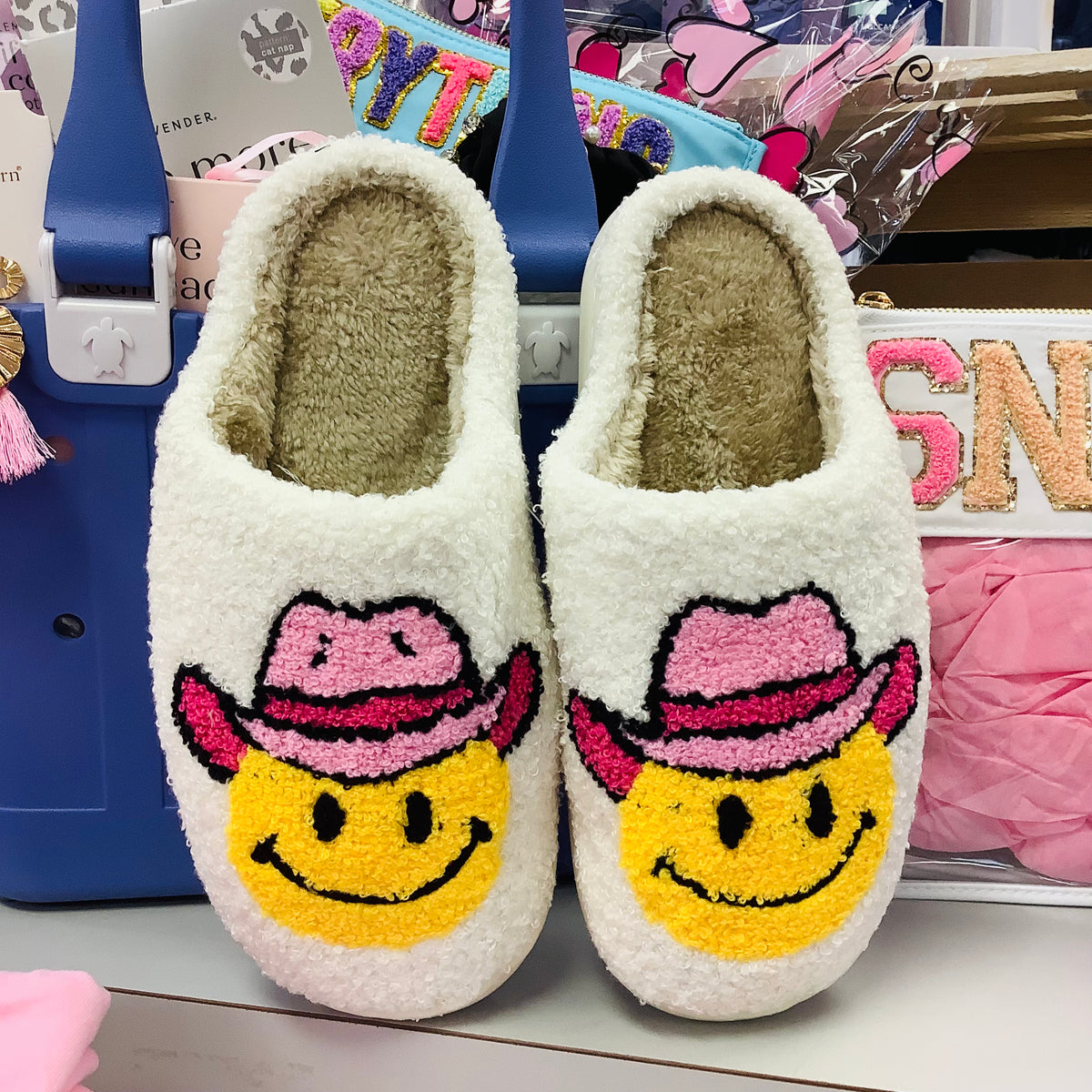 COWBOY SMILEY FACE SLIPPERS – Deb & Co. Boutique